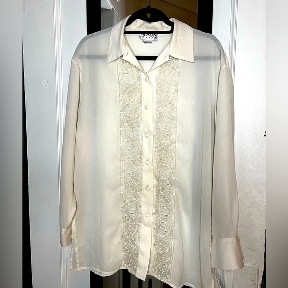 nipon studio | Tops | Vintage Cream Embroidered Button Up | Poshmark